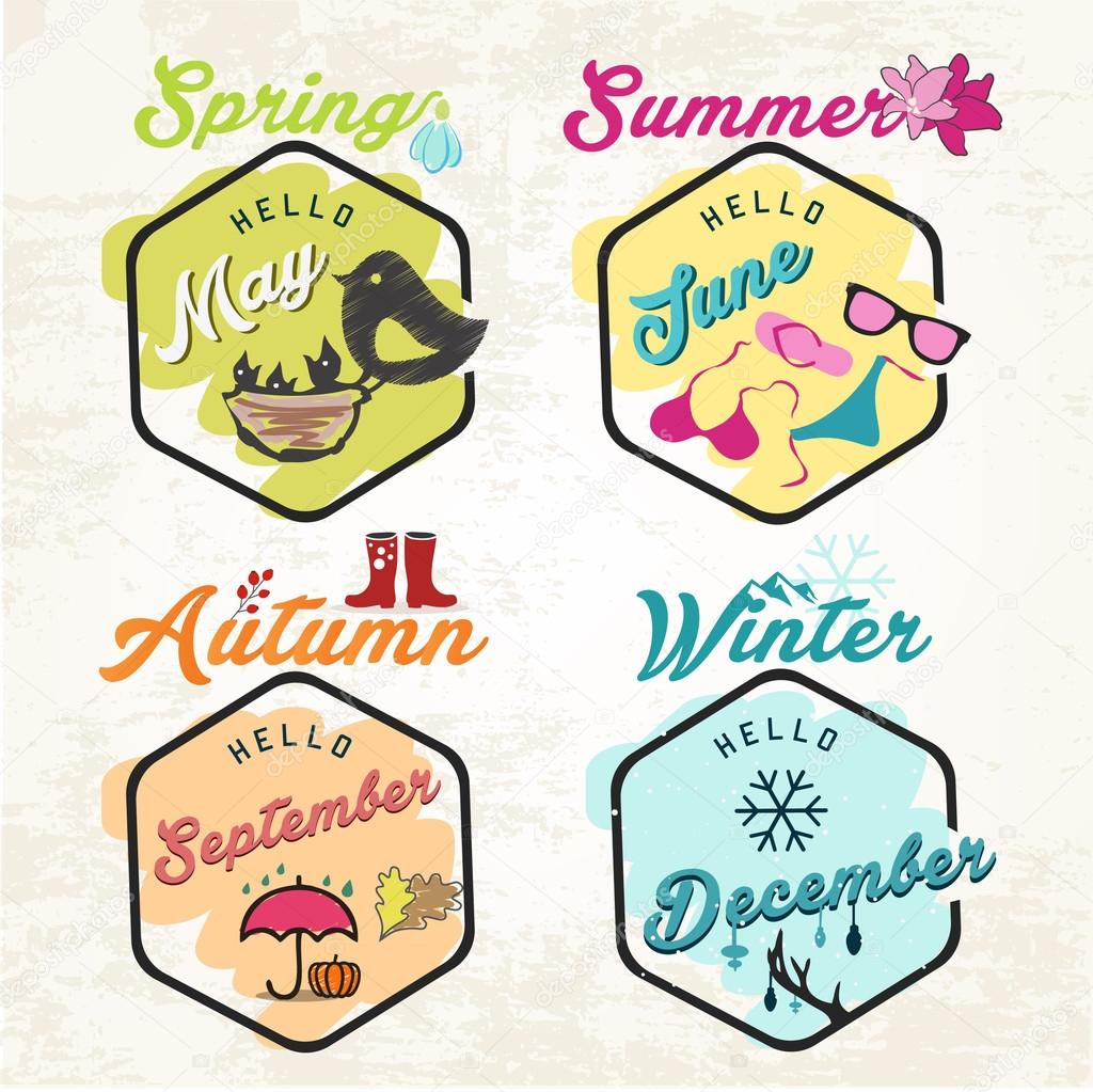 Cute Seasons Illustrations and Badges Set Stock Vector Image by ...
