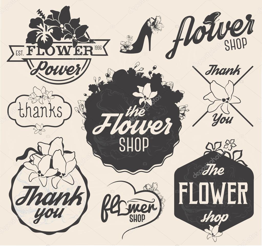 Flower Shop Design Elements, Labels and Badges in Vintage Style — Stock ...