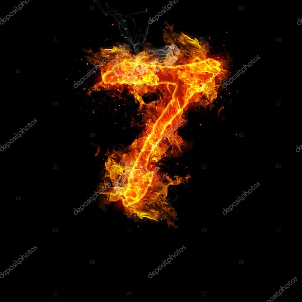 Number seven fire on a black background — Stock Photo © ryabuha_nazar ...