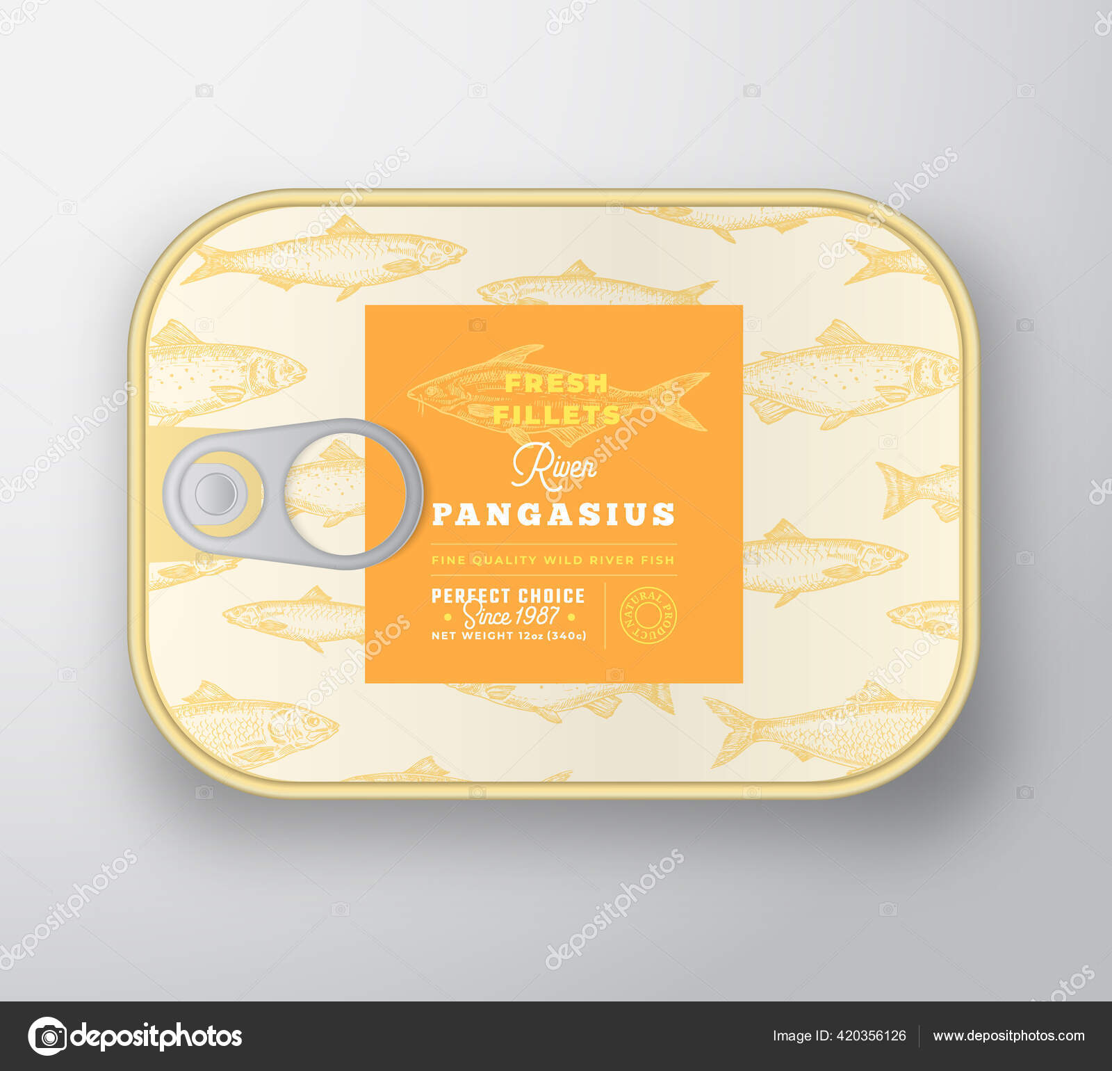 Canned Fish Label Template. Abstract Vector Aluminium Container with ...