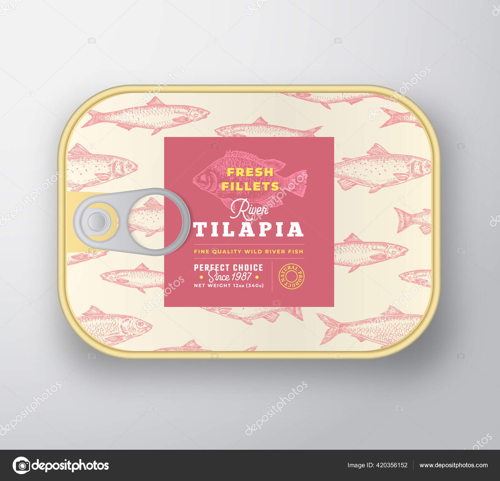 Canned Fish Label Template. Abstract Vector Aluminium Container with ...