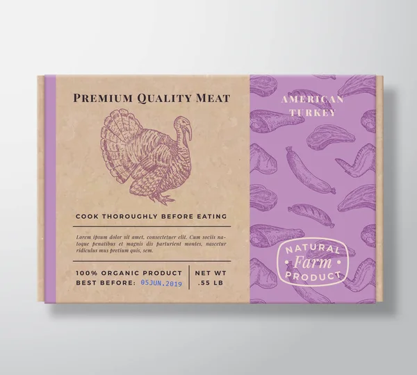 Premium Quality Turkey. Abstract Vector Meat Packaging Design or Label ...