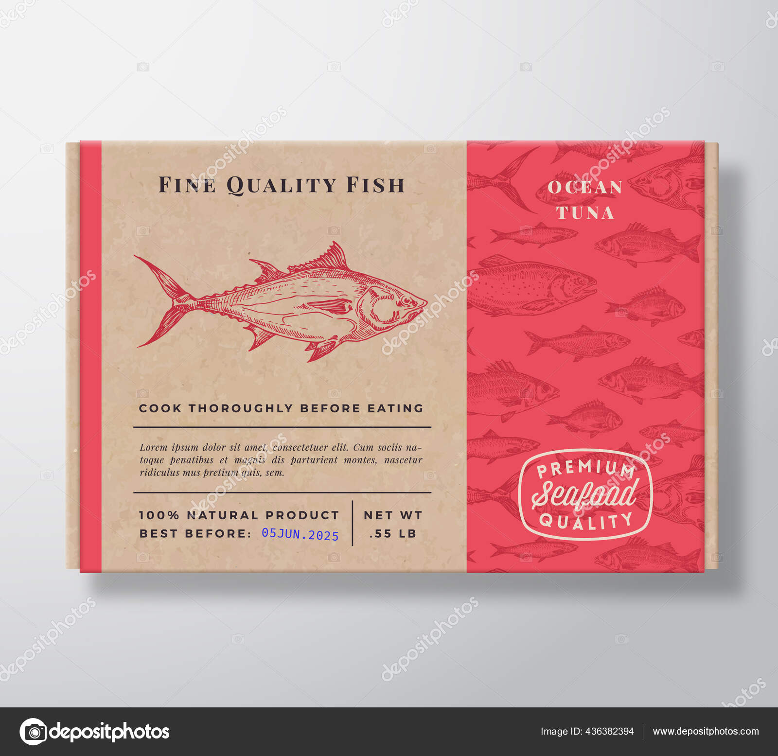Fish Pattern Realistic Cardboard Container. Abstract Vector Seafood ...