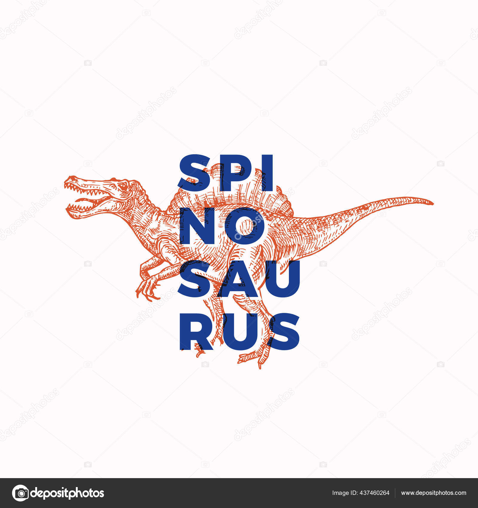 Prehistoric Dinosaur Abstract Sign, Symbol or Logo Template. Hand Drawn ...