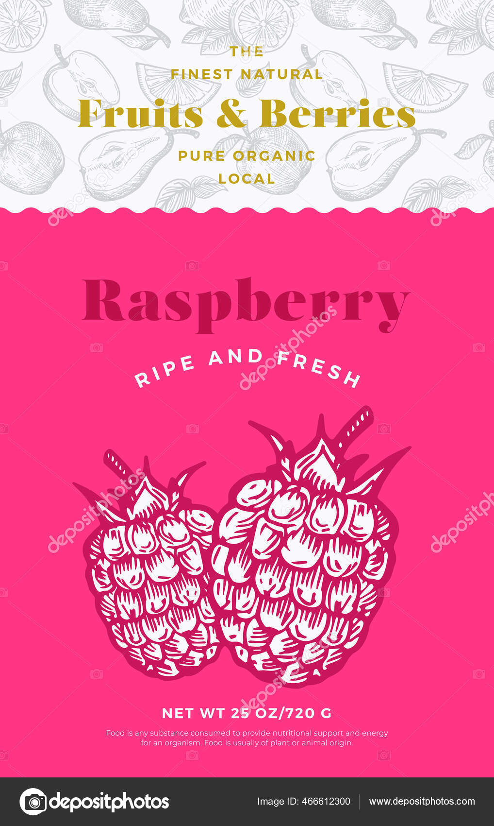 Fruits and Berries Pattern Label Template. Abstract Vector Packaging ...