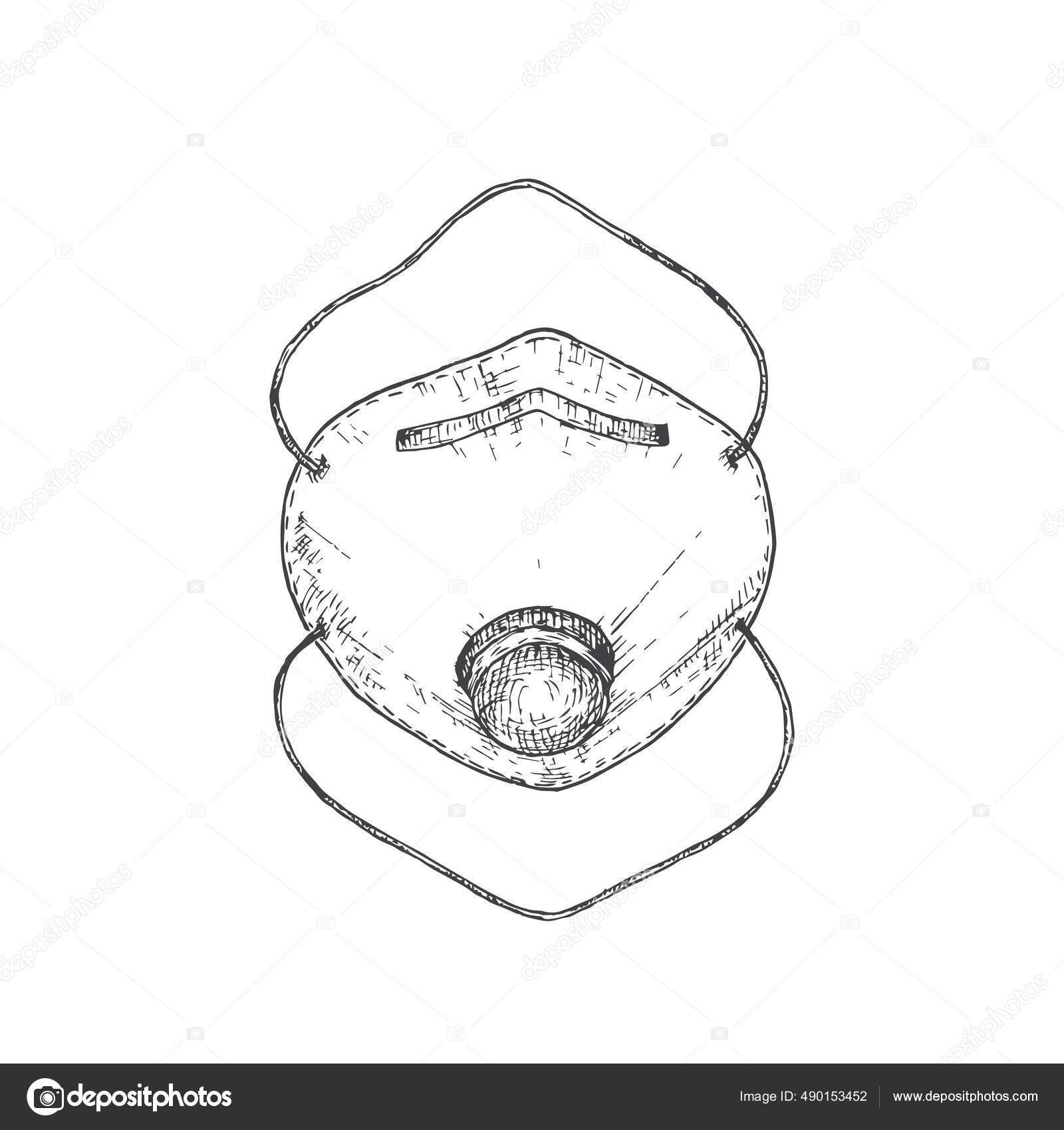 Hand Drawn Face Respirator Mask with Vent Vector Illustration. Virus ...