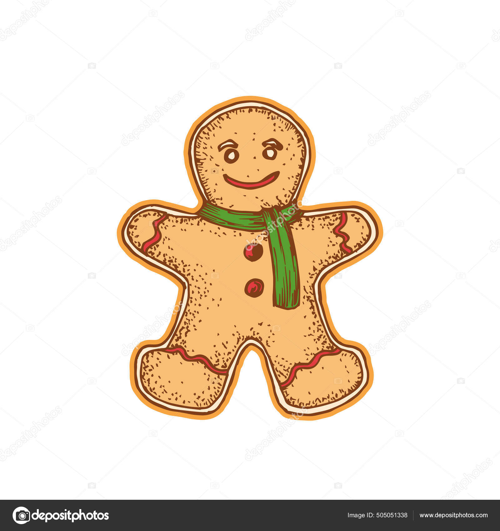 Hand Drawn Christmas Ginger Cookie Man Color Vector Illustration ...