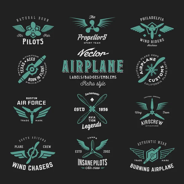 Vintage Vector Airplane Labels Set with Retro Typography. Shabby ...
