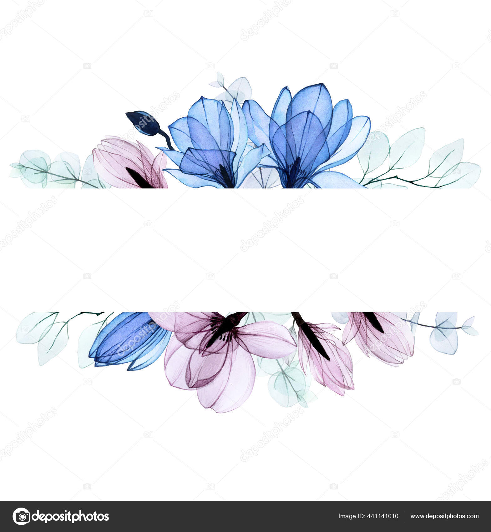 Watercolor Blue Frame Border PNG Blue Watercolor Horizontal Frame With