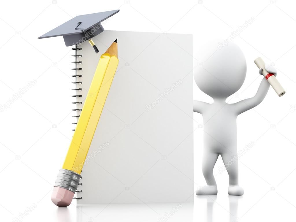 3D white people with notepad and school objects — Stock Photo ...