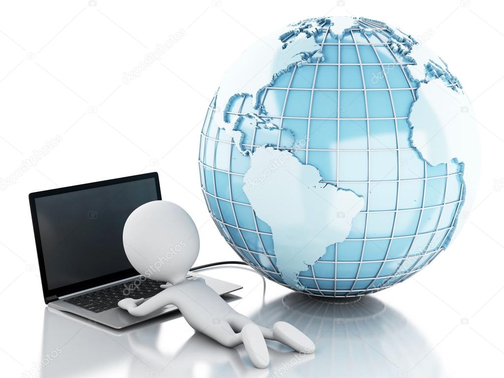 3d White people with laptop.Network Communications concept. Stock Photo ...