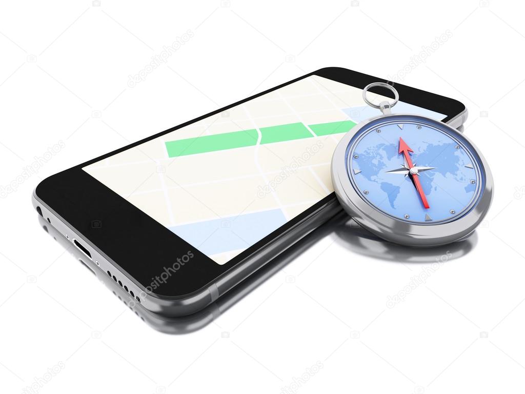 3d Smartphone with a map and a compass. — Stock Photo © nicomenijes ...