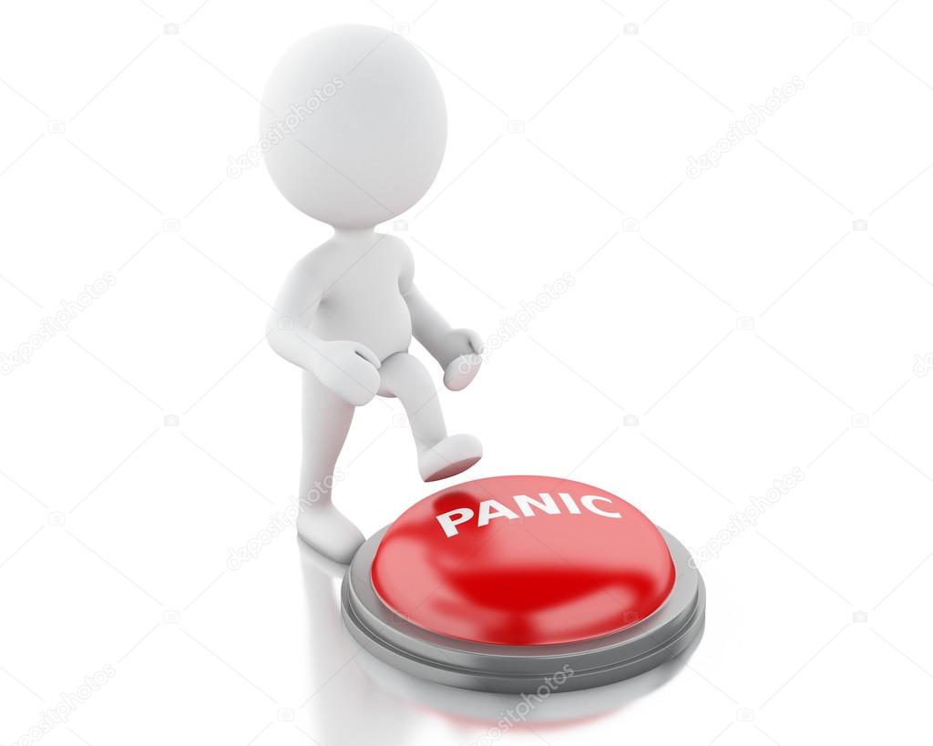 3d white people push PANIC button. Stock Photo by ©nicomenijes 112723174