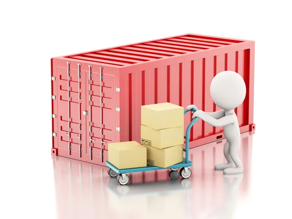 3d white people with a forklift and cardboard boxes Stock Photo by ...