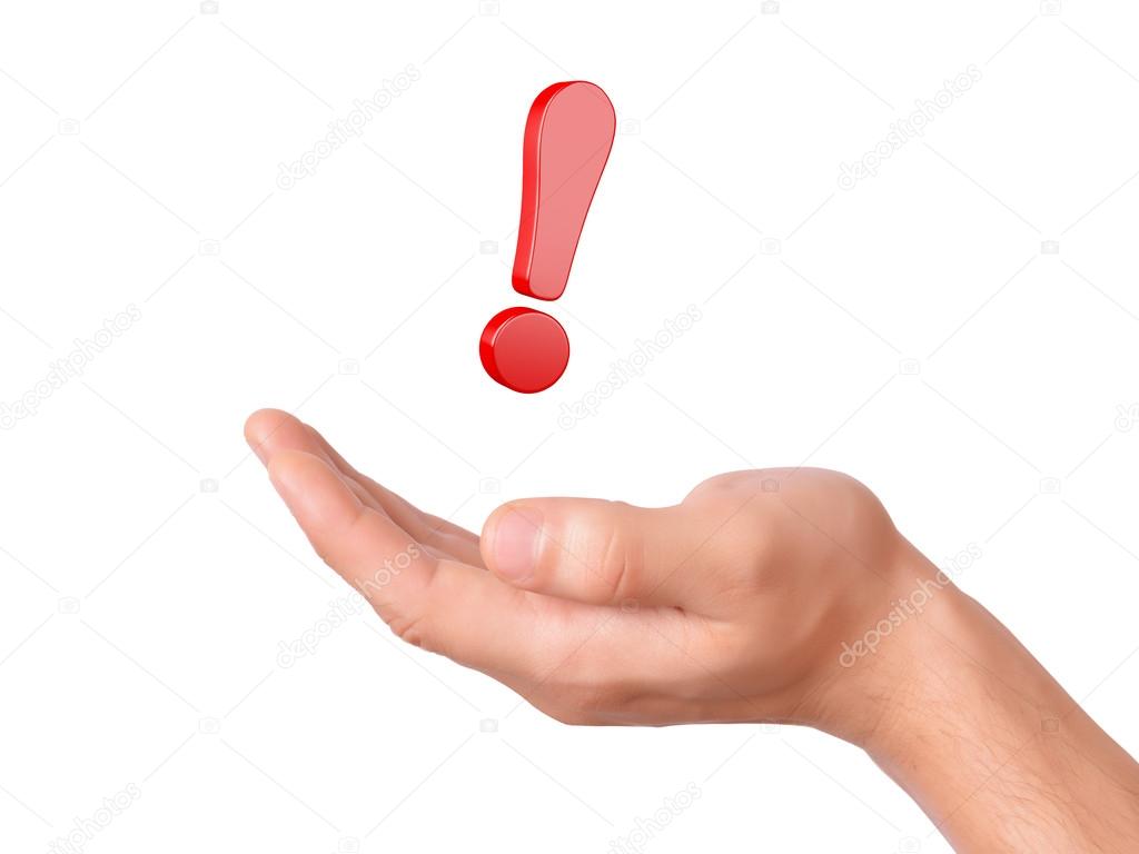 Hand hold red exclamation mark on white background Stock Photo by ...