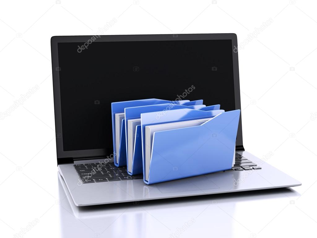 3d laptop and computer files on white background — Stock Photo ...
