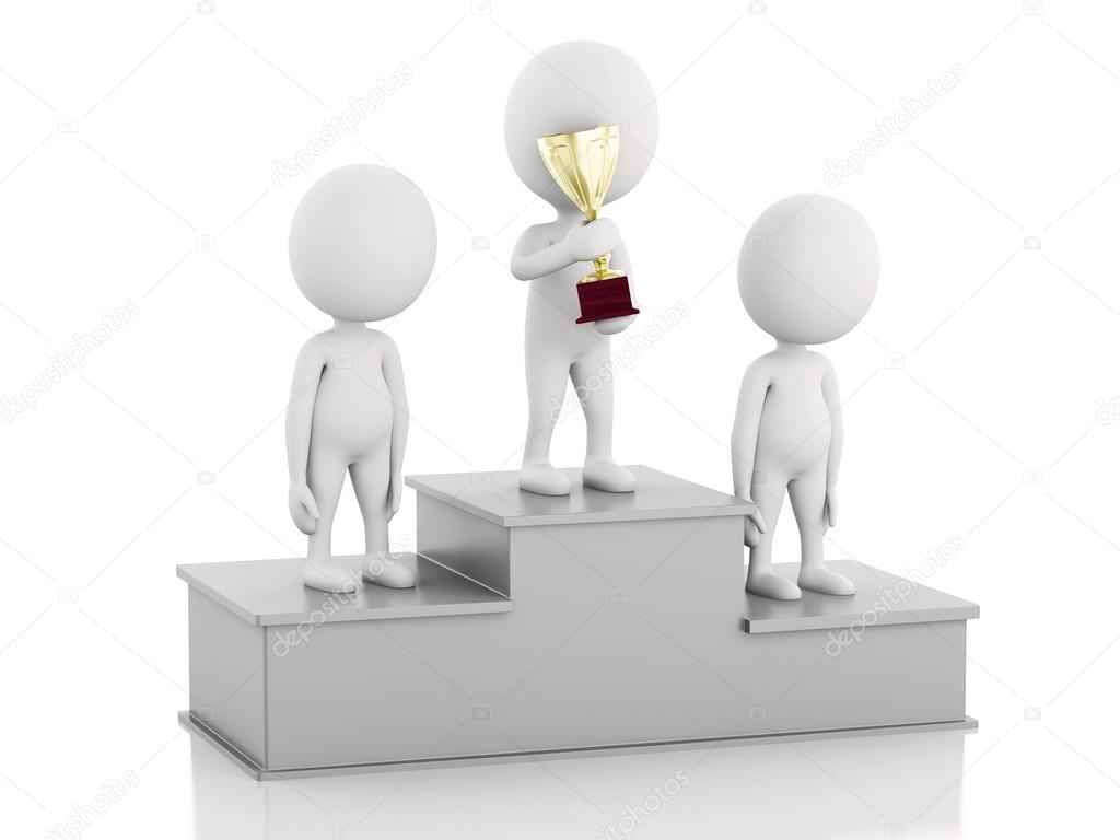 3d white people Winner on sports podium with trophies. Stock Photo by ...