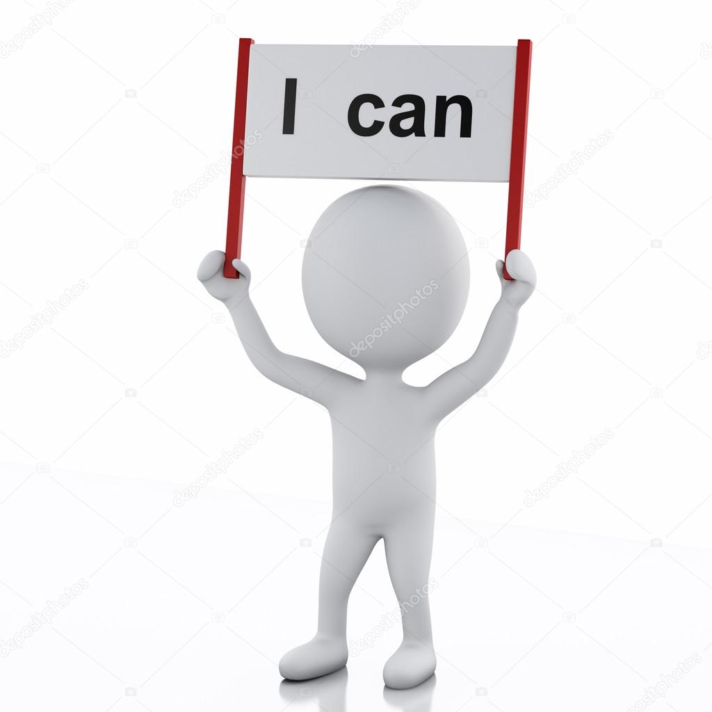 3d White people with sign board banner. I can — Stock Photo ...