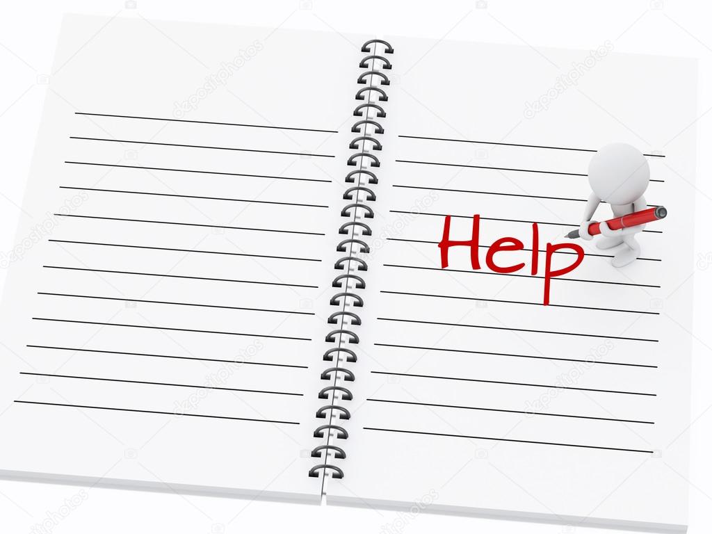3d white people writing help on notebook page. — Stock Photo ...