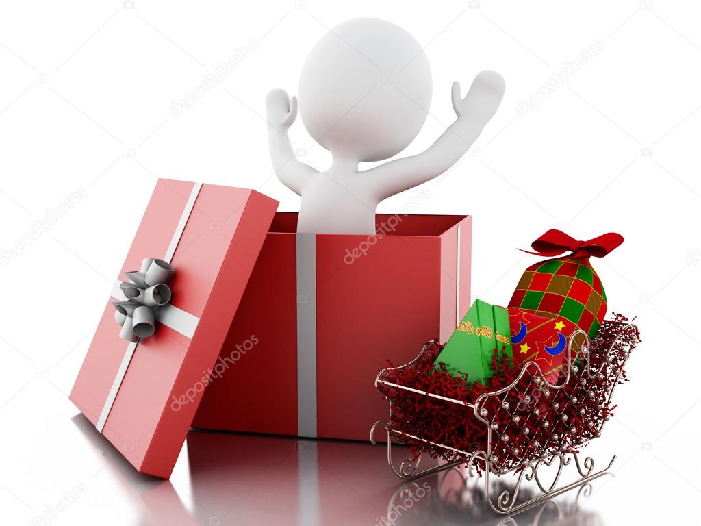 3d White people inside a gift box. Christmas concept Stock Photo by ...