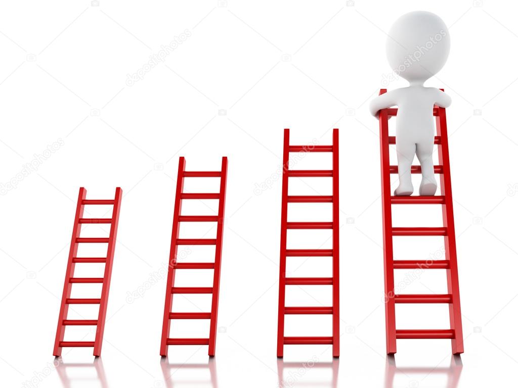 3d White people climbing ladder. Success in business. Stock Photo by ...