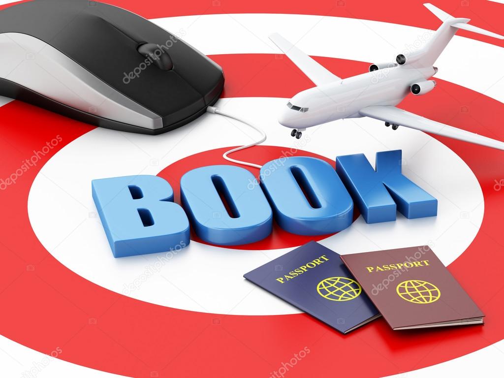 3d computer mouse and airplane. Travel concept — Stock Photo ...
