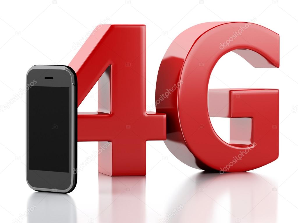 3d smart phone with 4g lte wireless sign. Technology concept — Stock ...