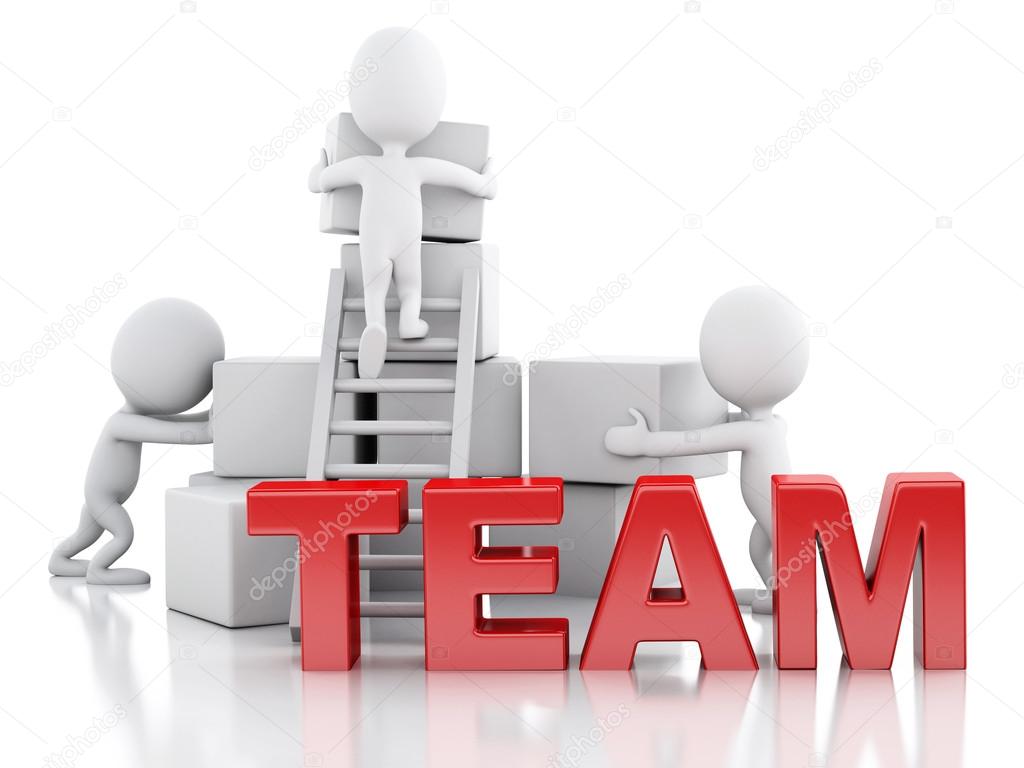 3d White people climbing ladders. Teamwork concept. Stock Photo by ...