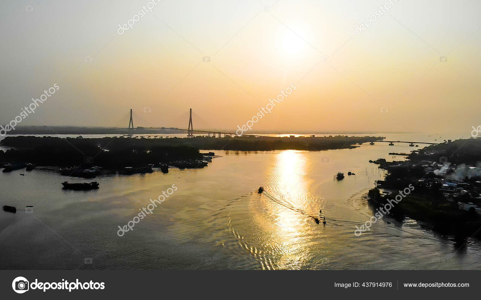 Aerial Sunset View Can Tho Bridge Can Tho City Development Stock Photo ...
