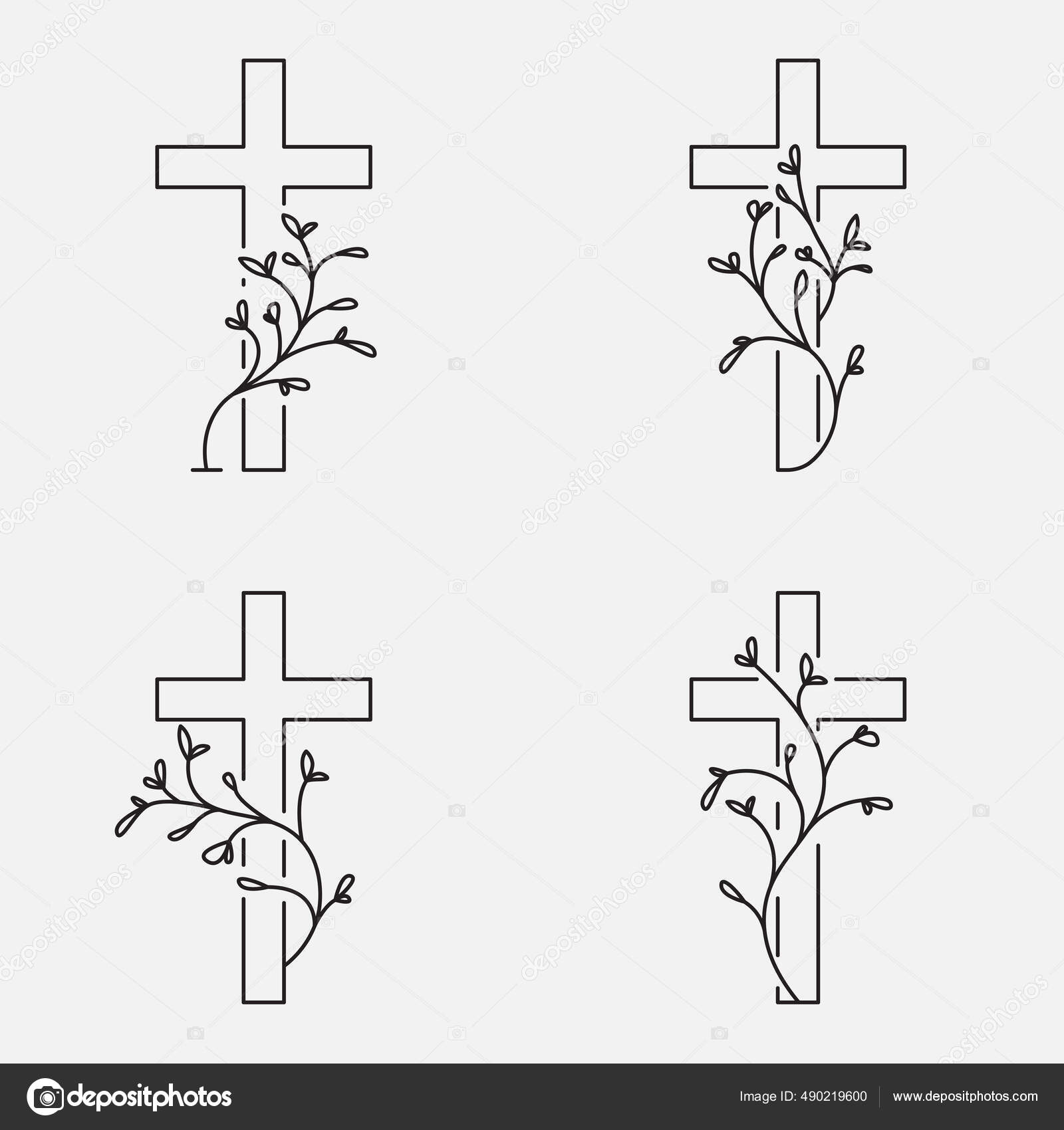 Colección Cruz Diseño Funerario Con Flores Arte Línea Trazos Editables ...