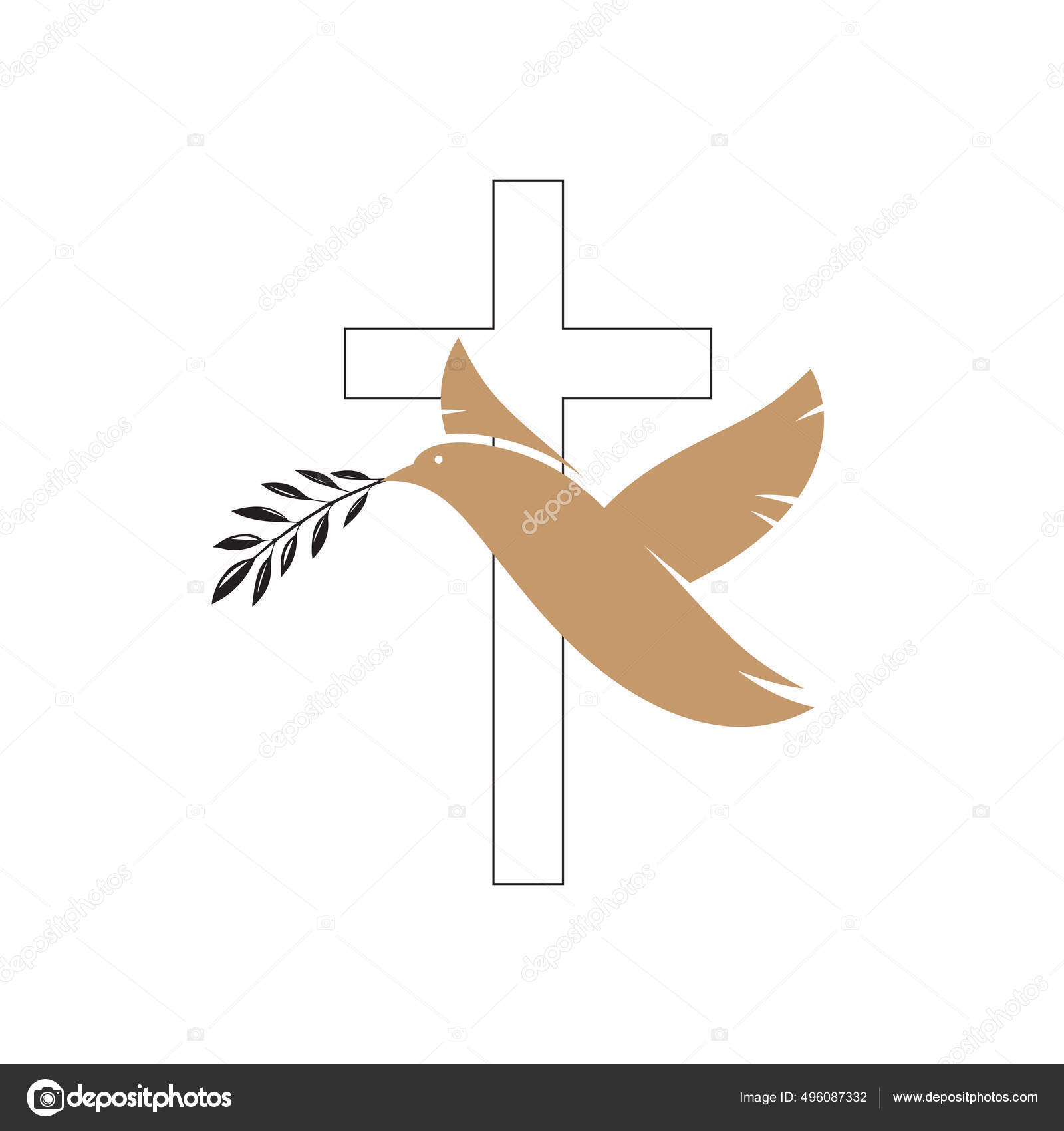 Funeral Icon Cross Dove Sprig Mourning Wishes Condolence Vector ...