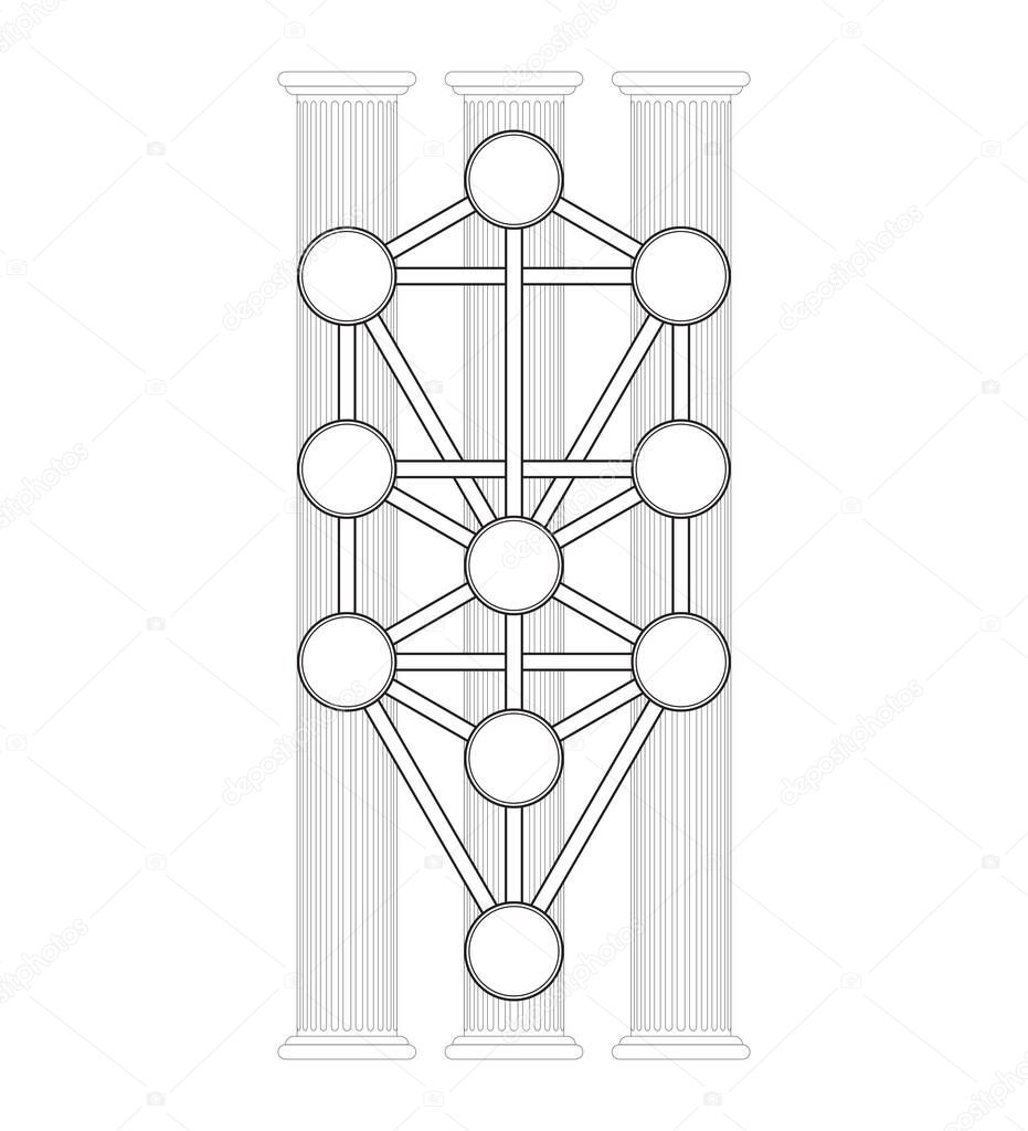 Símbolo de Cabalá con tres columnas. Icono de diseño de línea. Signo ...