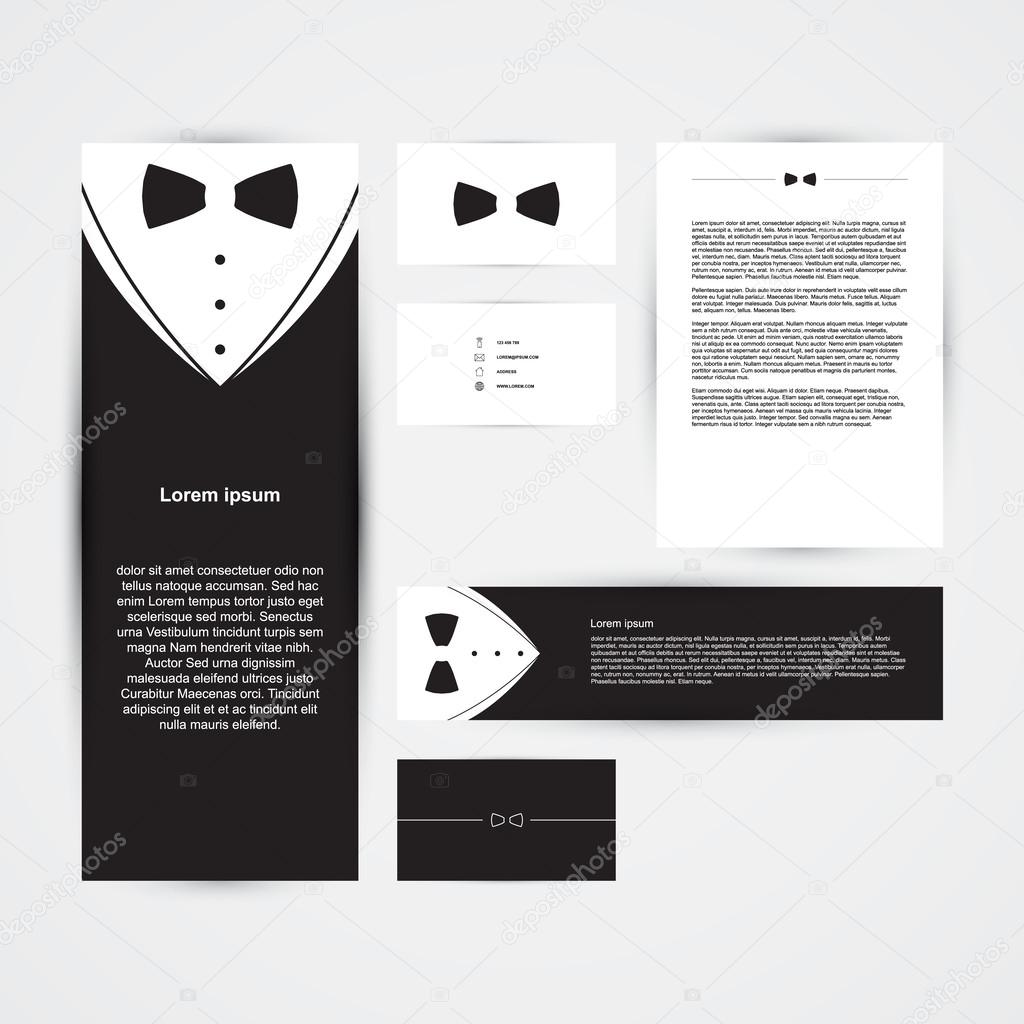 Invitation template, black design with bow tie, business card, banner ...