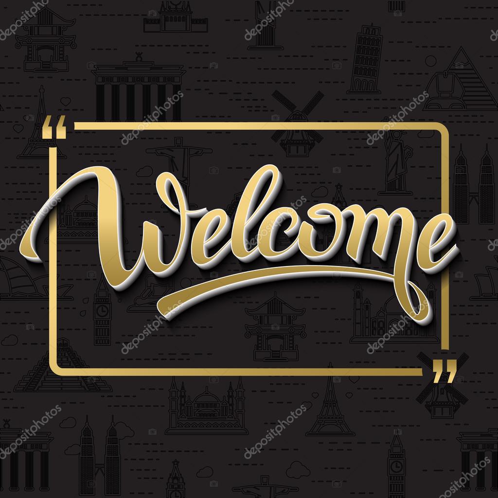 Gold signs welcome in frame — Stock Vector © Deedman #105630312