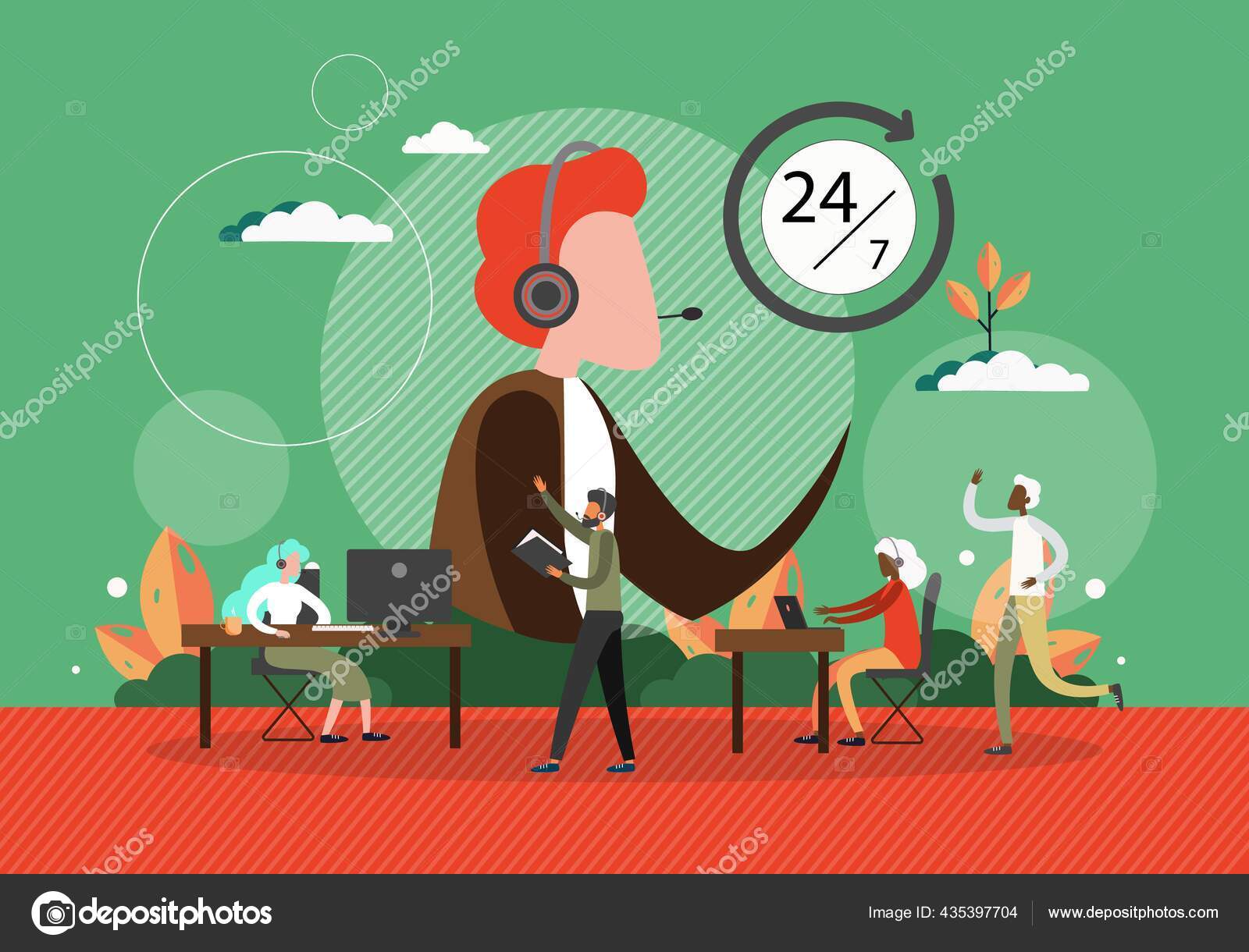Call center concept vector illustration. Customer service people at ...
