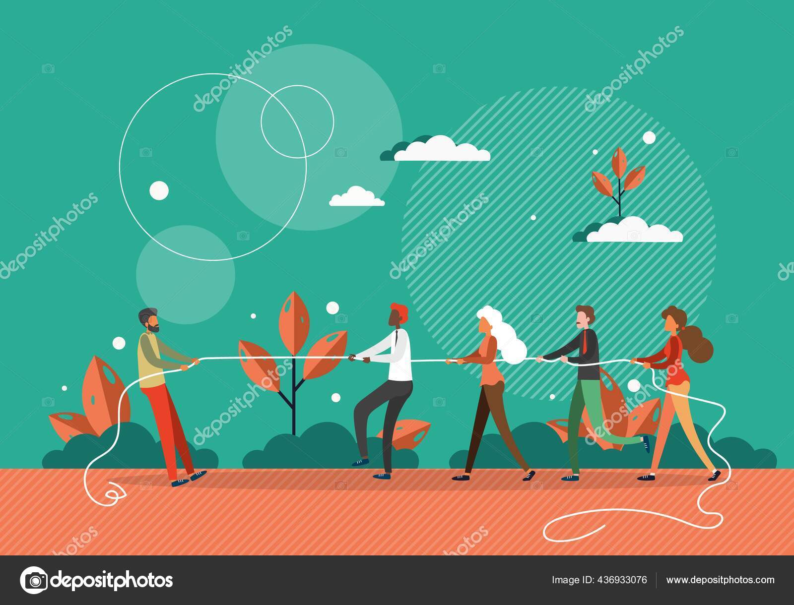 One against all concept vector illustration. One man pulls rope against ...