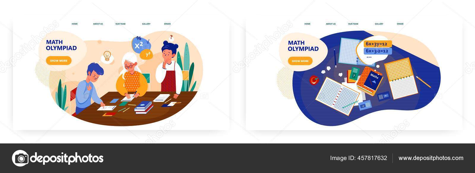 Math olympiad landing page design, website banner vector template set ...