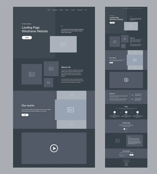 Landing Page Wireframe Design Business One Page Website Layout Template ...