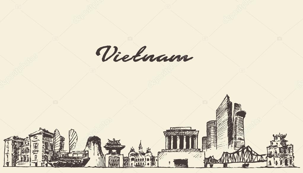 Vietnam skyline vector illustration drawn sketch Stock Vector by ©grop ... Vietnam skyline vector illustration drawn sketch Stock Vector by ©grop ...