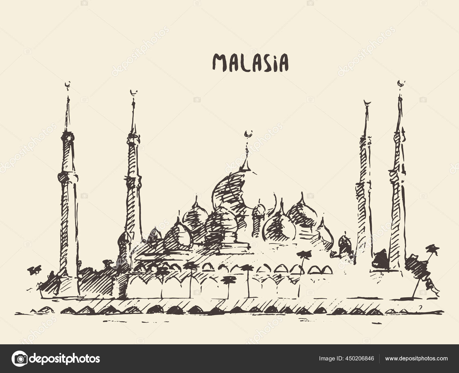 Drawn vector Crystal mosque Kuala Malaysia Stock Illustration by ©grop ...