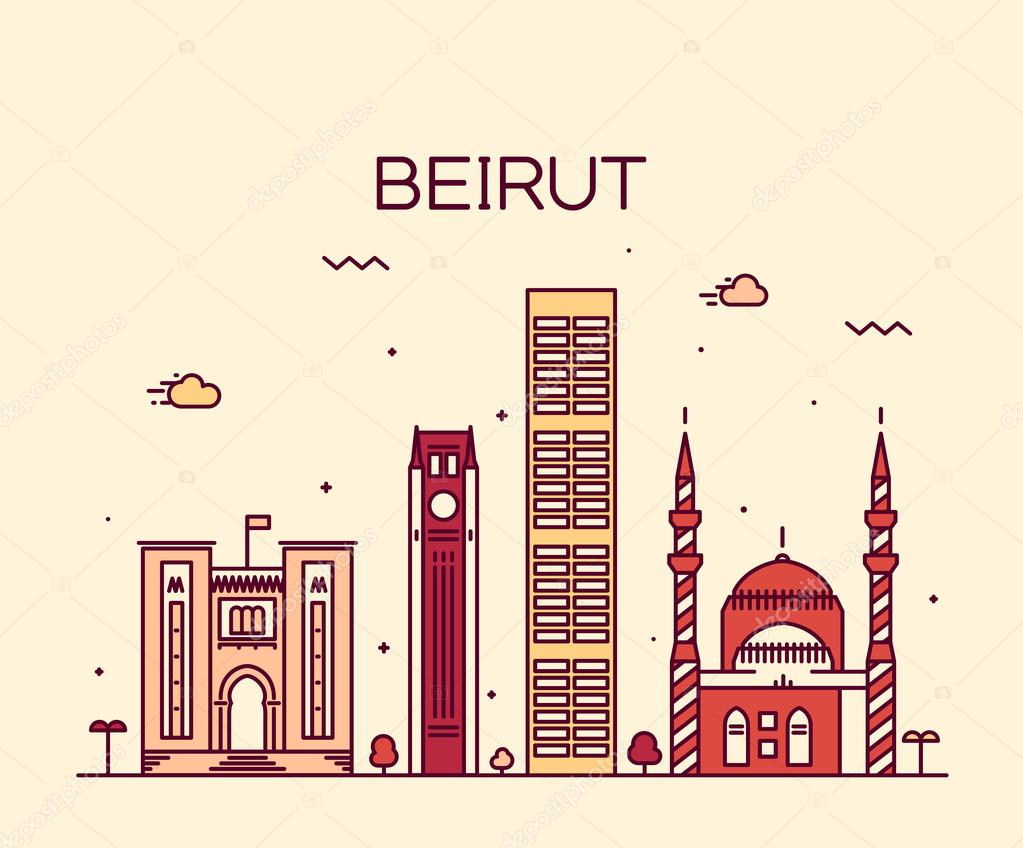Beirut skyline trendy vector illustration linear Stock Vector Image by ...