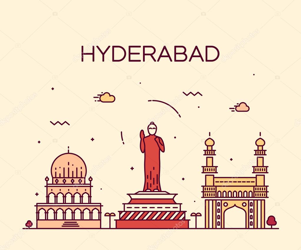 Hyderabad skyline vector illustration linear Stock Vector Image by ...