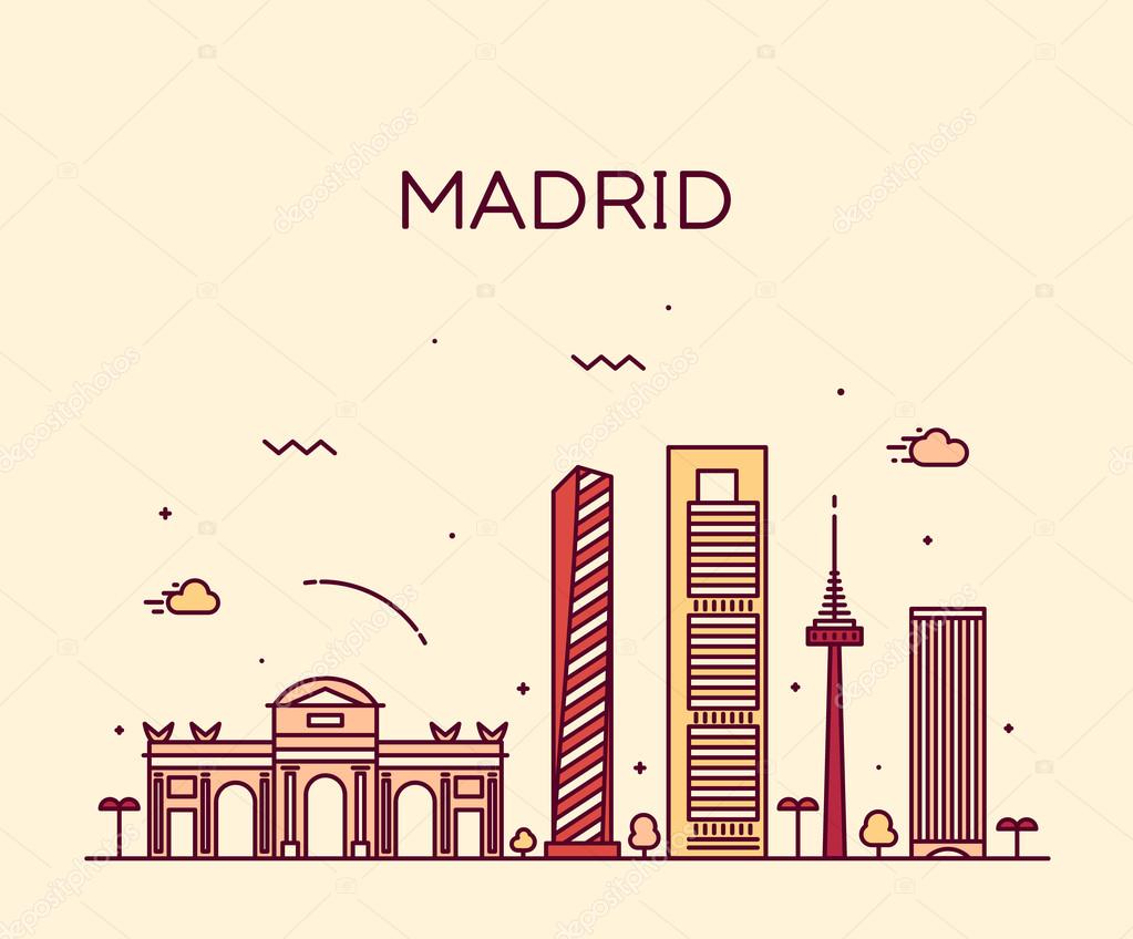 Madrid skyline trendy vector illustration linear — Stock Vector © grop ...