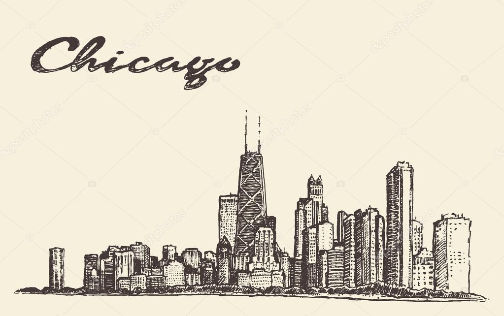 Chicago skyline city architecture vector drawn — Stock Vector © grop ...