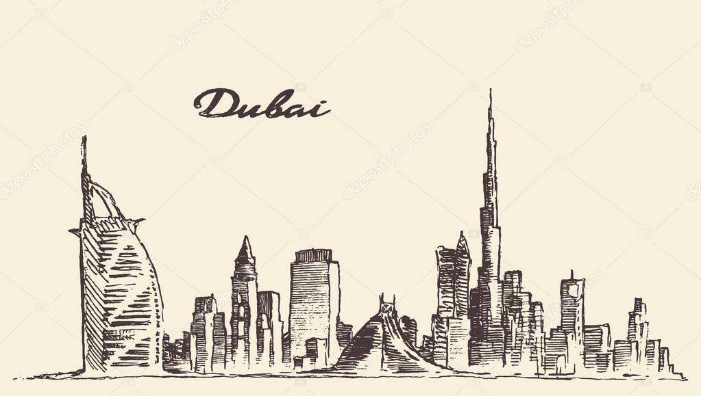 Dubai City skyline Hand drawn vector illustration Stock Vector by ©grop ...