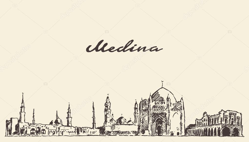 Medina skyline vector engraved illustration drawn — Stock Vector © grop ...