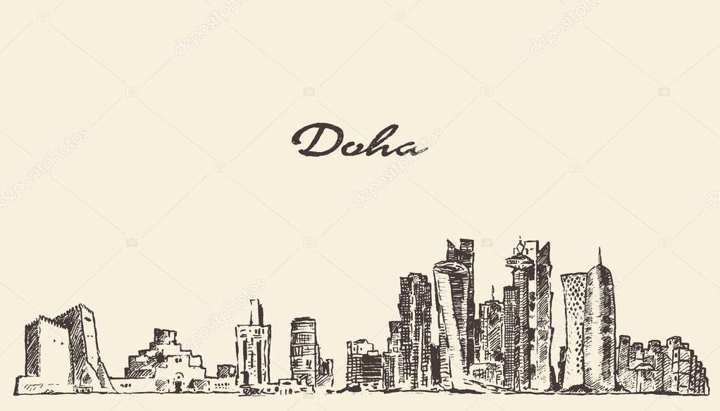 Doha skyline vector illustration hand drawn Stock Vector Image by ©grop ...