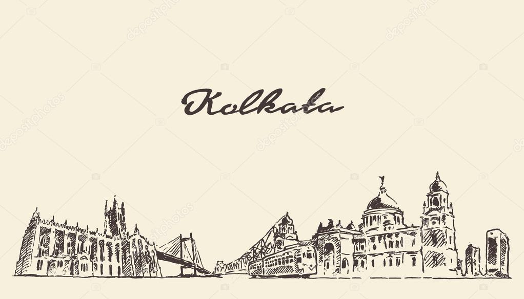 Kolkata skyline vector vintage illustration drawn Stock Vector Image by ...
