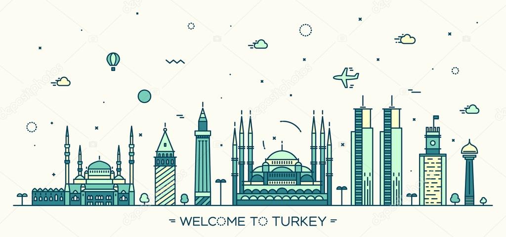 Turkey skyline vector illustration linear style Stock Vector Image by ...