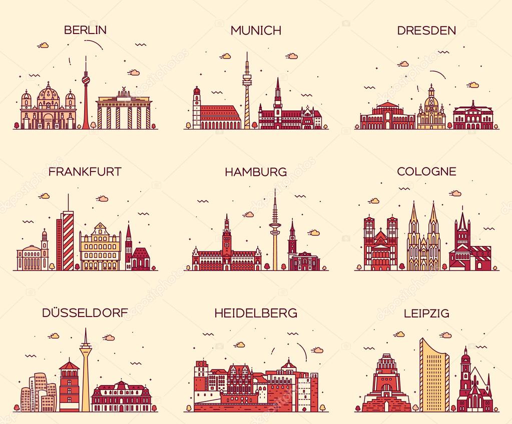 German cities vector illustration linear style — Stock Vector © grop ...